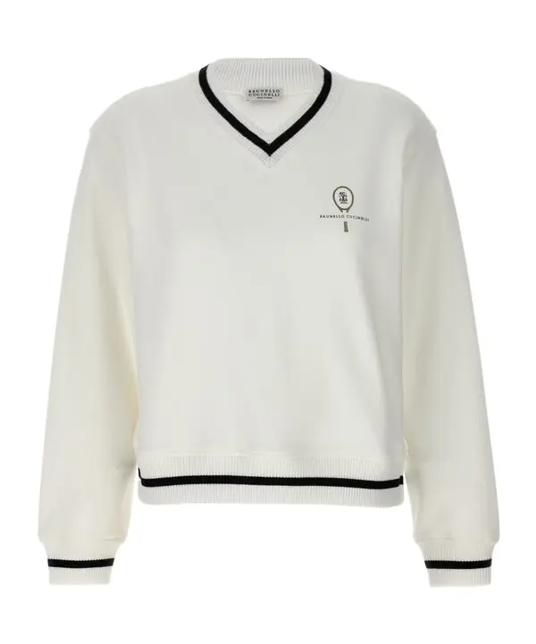 Brunello Cucinelli V-neck Sweatshirt With Logo Embroidery