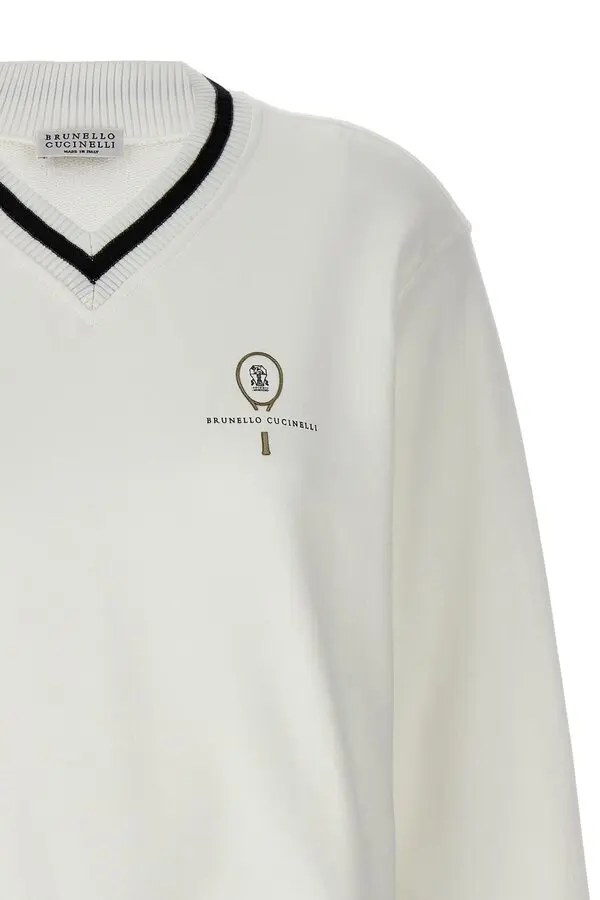 Brunello Cucinelli V-neck Sweatshirt With Logo Embroidery