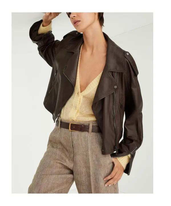 Brunello Cucinelli Asymmetrical Zip Biker Jacket