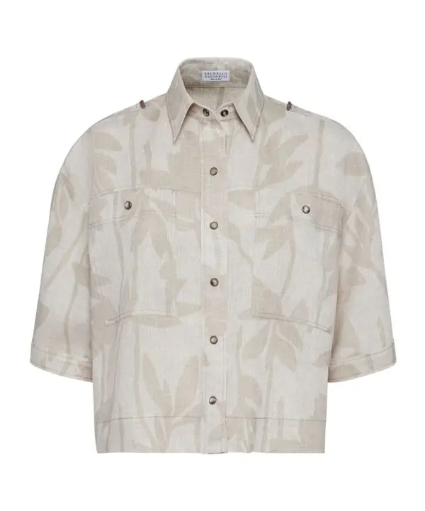 Brunello Cucinelli Leaf Print Short Sleeve Shirt