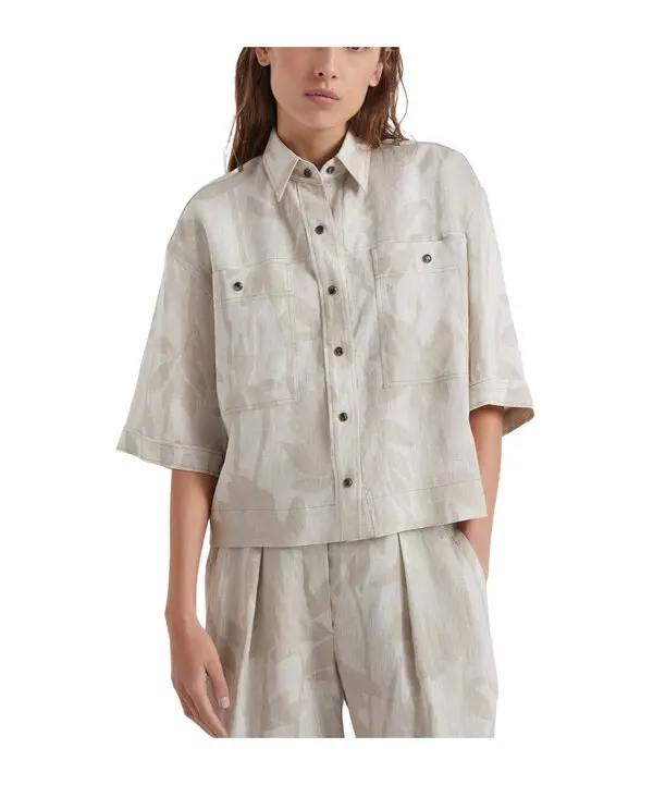 Brunello Cucinelli Leaf Print Short Sleeve Shirt