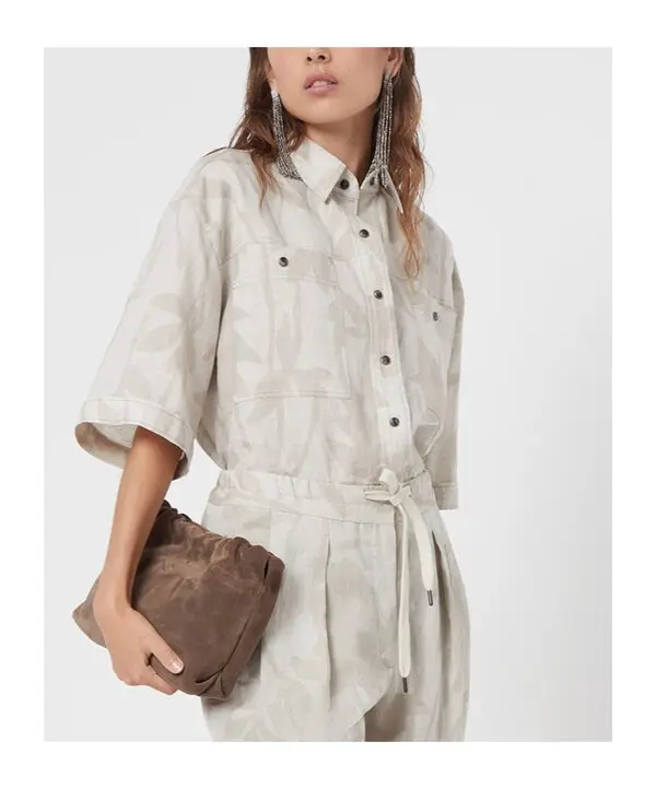 Brunello Cucinelli Leaf Print Short Sleeve Shirt