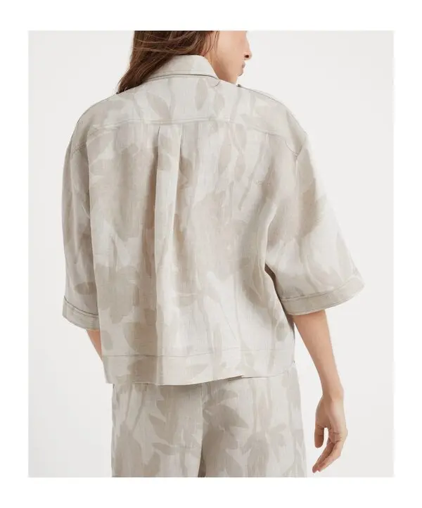 Brunello Cucinelli Leaf Print Short Sleeve Shirt