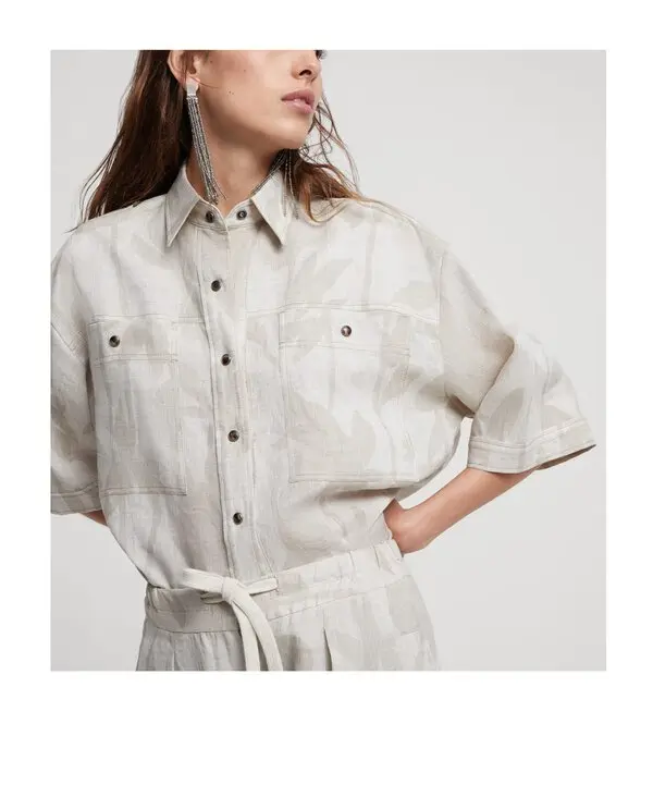 Brunello Cucinelli Leaf Print Short Sleeve Shirt