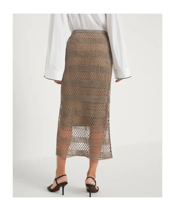 Brunello Cucinelli High-waist Silk Skirt With Mesh Stitching