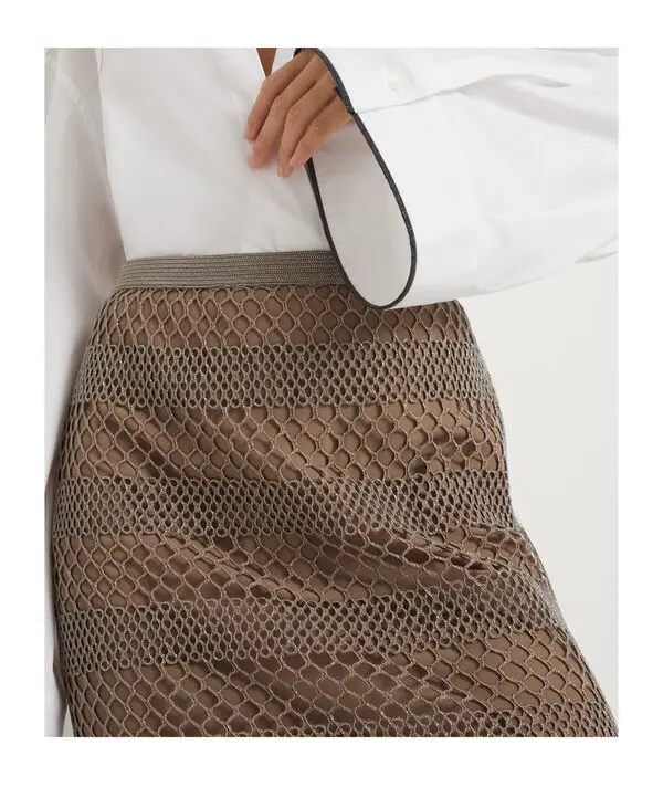 Brunello Cucinelli High-waist Silk Skirt With Mesh Stitching