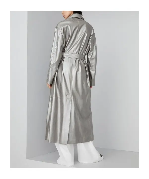 Brunello Cucinelli Belted-waist Metallic Leather Coat