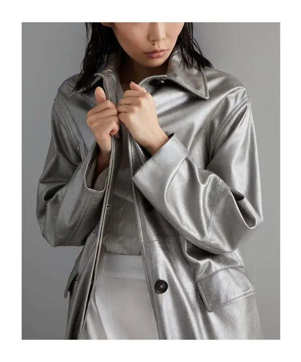 Brunello Cucinelli Belted-waist Metallic Leather Coat