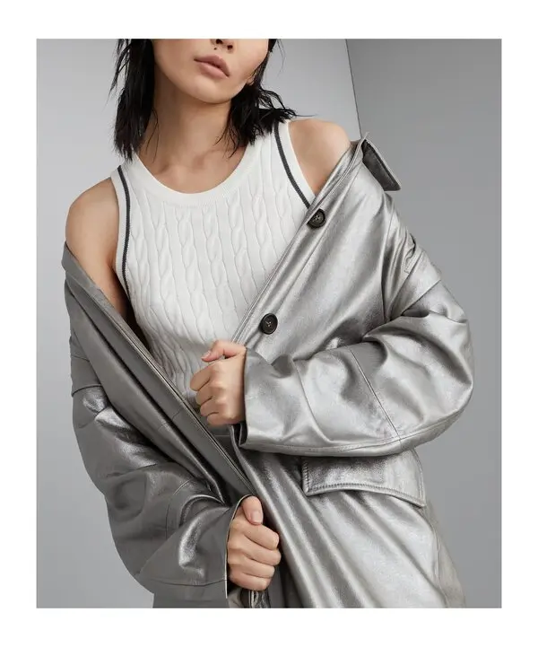 Brunello Cucinelli Belted-waist Metallic Leather Coat