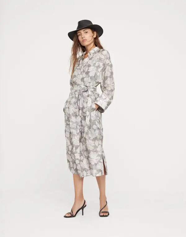 Brunello Cucinelli Floral Printed Belted Midi Dress