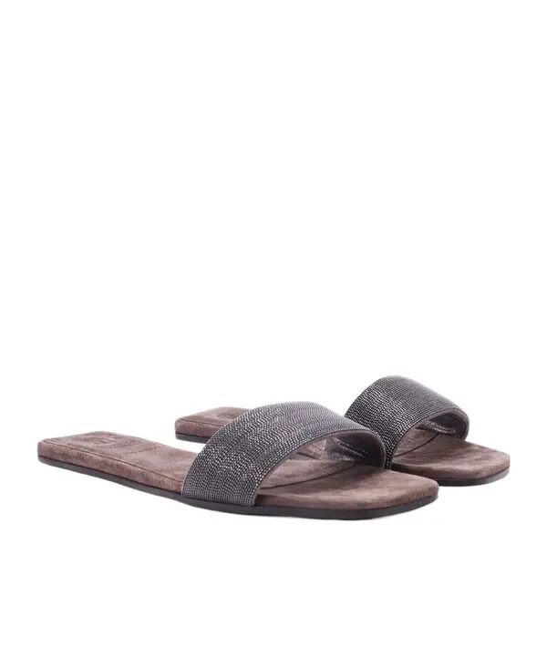 Brunello Cucinelli Embellished Open Toe Slides