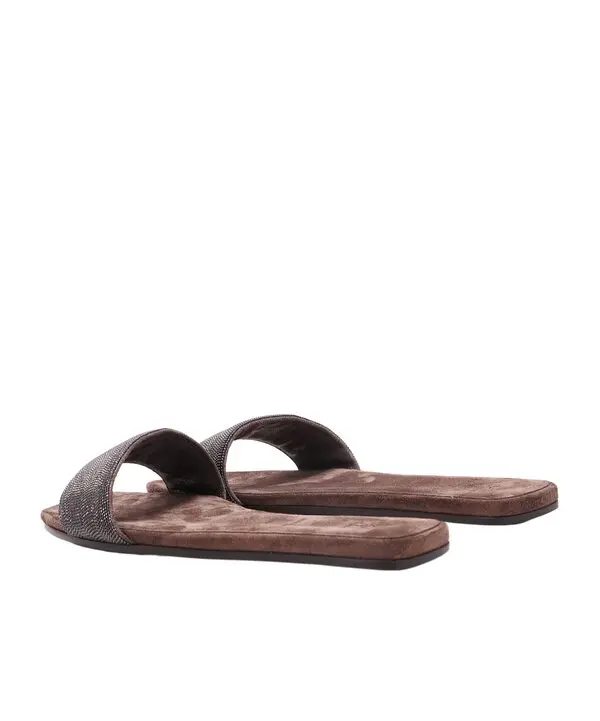 Brunello Cucinelli Embellished Open Toe Slides