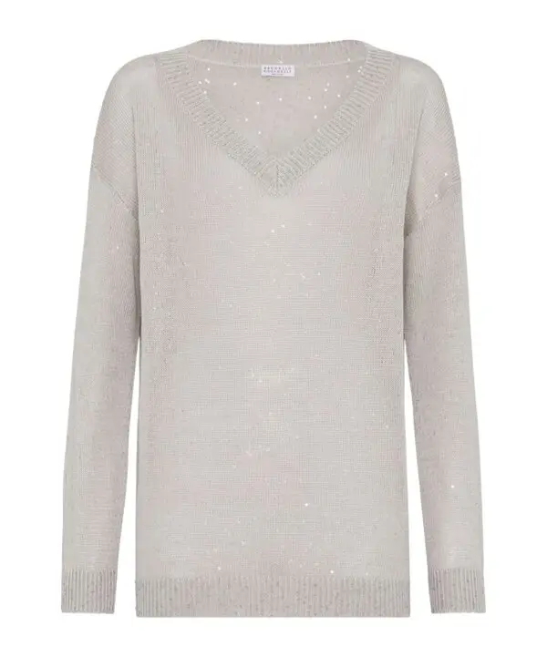 Brunello Cucinelli Sequin-embellished V-neck Jumper