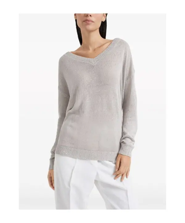 Brunello Cucinelli Sequin-embellished V-neck Jumper