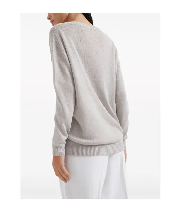 Brunello Cucinelli Sequin-embellished V-neck Jumper