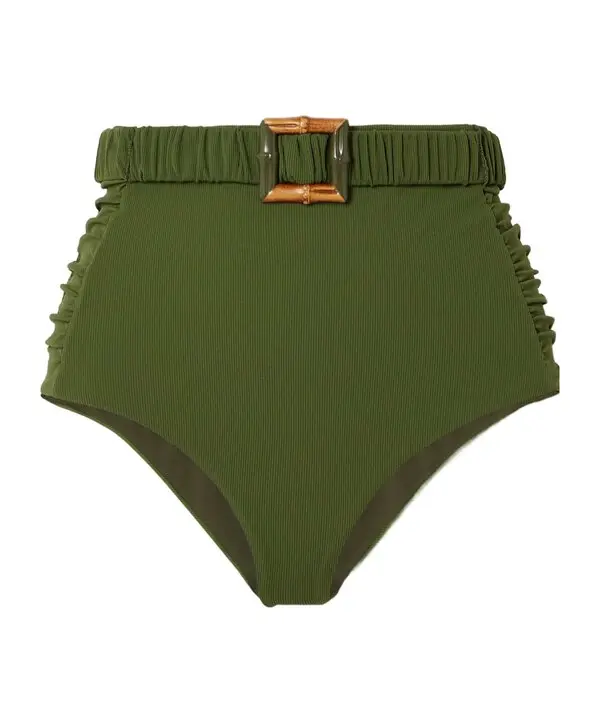Johanna Ortiz Ribbed Bikini Briefs With Detachable Belt - Green
