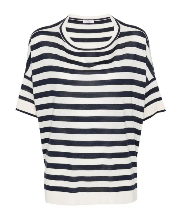 Brunello Cucinelli Monili-detail Striped Knit Top