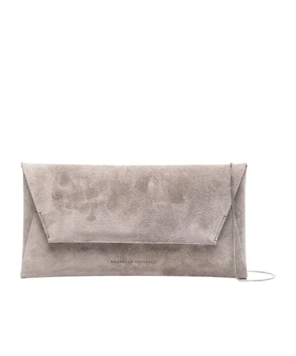 Brunello Cucinelli Bead-chain Logo Debossed Envelope Bag