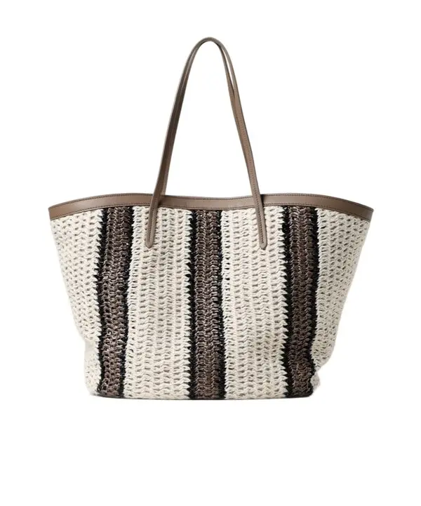 Brunello Cucinelli Striped Woven Tote Bag