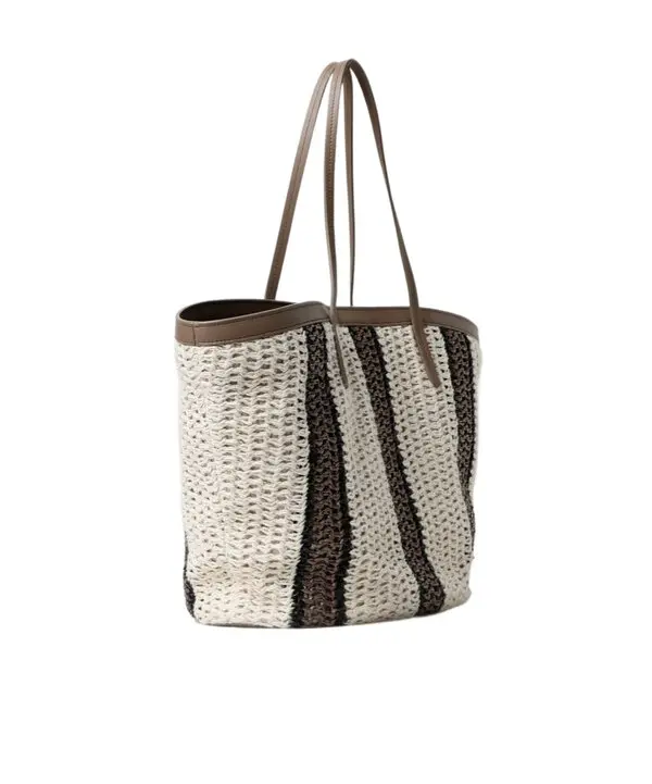 Brunello Cucinelli Striped Woven Tote Bag