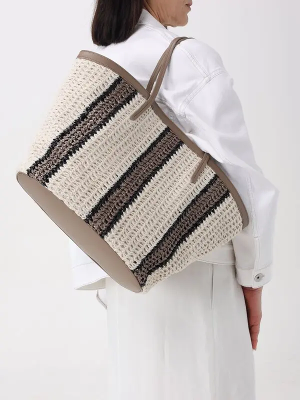 Brunello Cucinelli Striped Woven Tote Bag