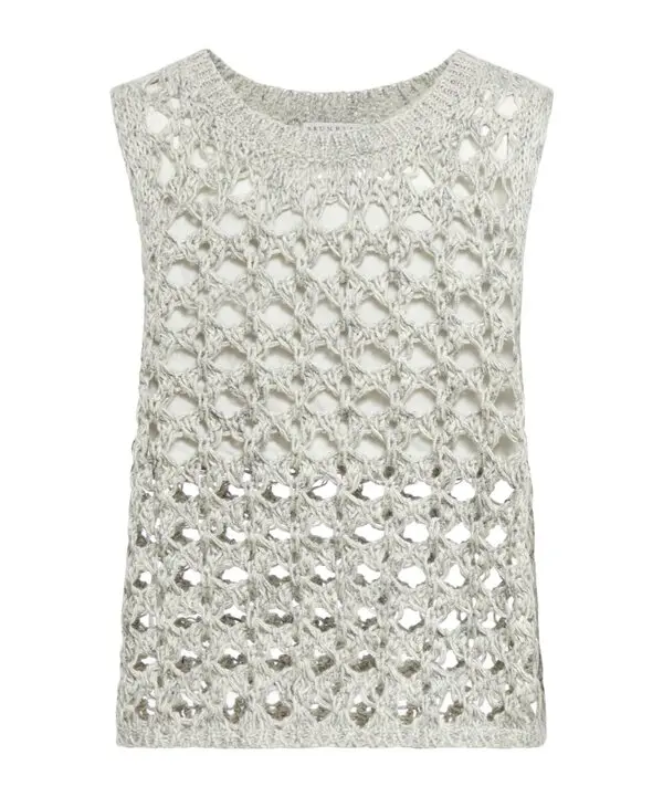Brunello Cucinelli Open-knit Sleeveless Vest - White