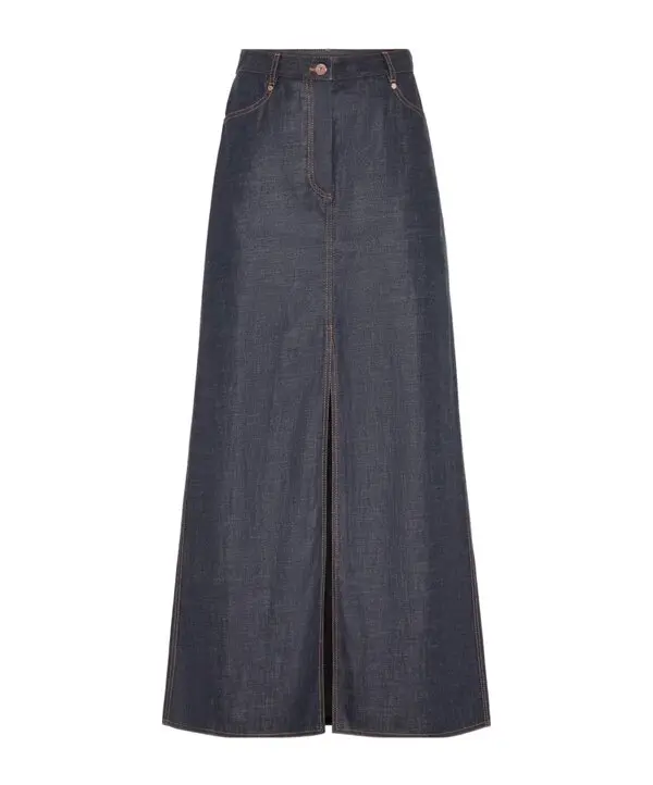 Brunello Cucinelli Denim Maxi Skirt With Slits