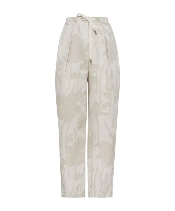 Brunello Cucinelli Floral-jacquard Drawstring Tapered Trousers
