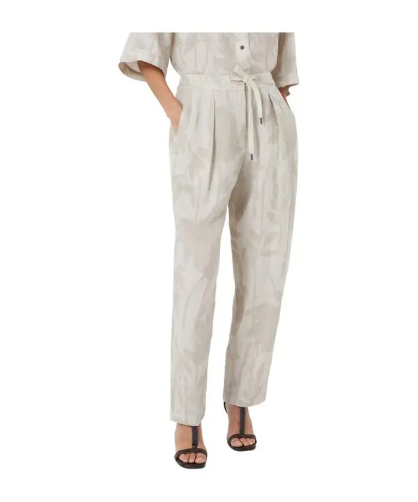 Brunello Cucinelli Floral-jacquard Drawstring Tapered Trousers