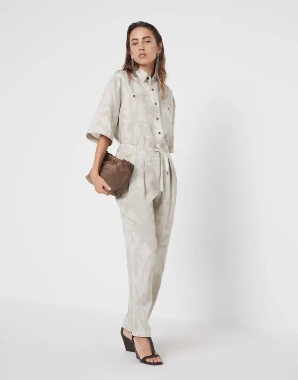 Brunello Cucinelli Floral-jacquard Drawstring Tapered Trousers