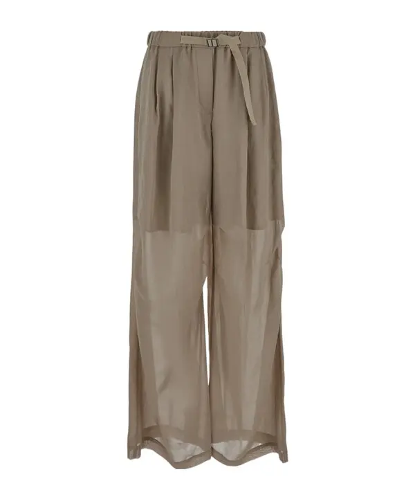 Brunello Cucinelli Semi-sheer Belted Wide-leg Trousers