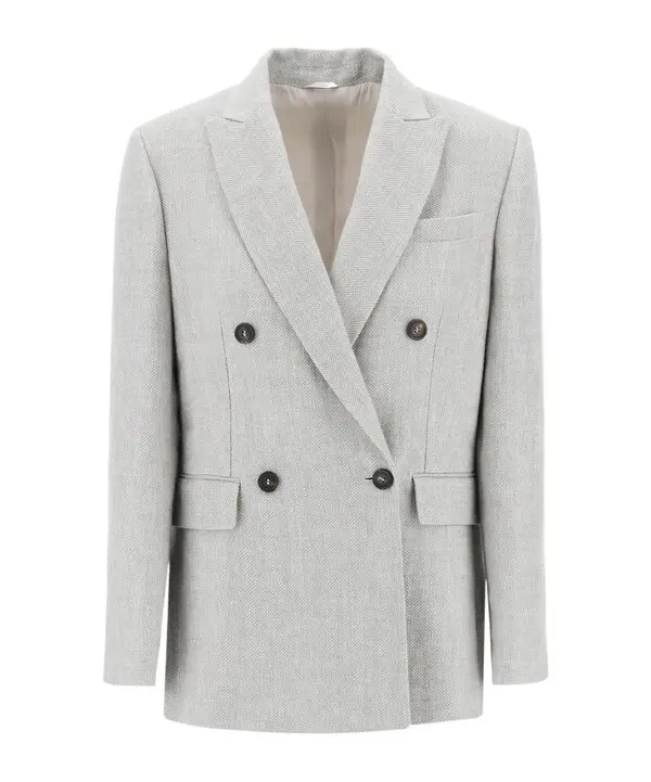 Brunello Cucinelli Herringbone Linen Double-breasted Blazer