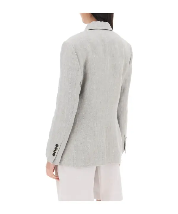 Brunello Cucinelli Herringbone Linen Double-breasted Blazer