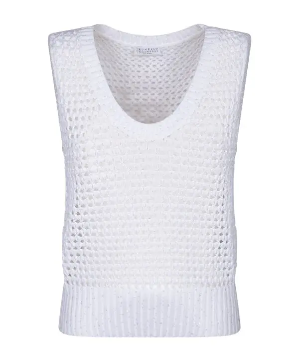 Brunello Cucinelli Sequin Embellished Open Knitted Vest