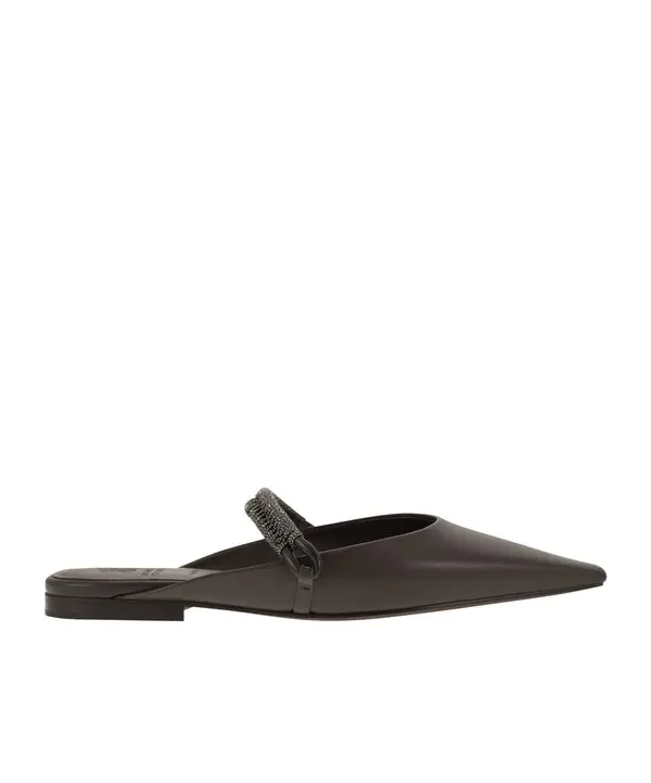 Brunello Cucinelli Embellished Strap Flat Shoes - Black