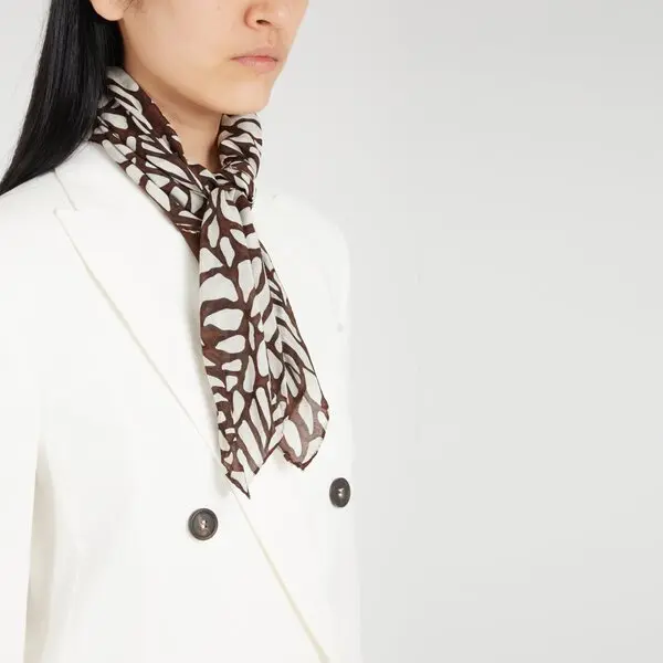 Brunello Cucinelli Double-breasted Woven Blazer With Scarf Detail