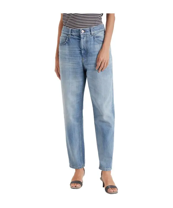 Brunello Cucinelli Tapered Leg Jeans With Logo Patch - Blue