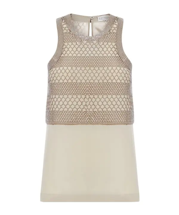 Brunello Cucinelli Embellished-neck Cut-out Top