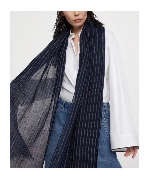 Brunello Cucinelli Striped Frayed Hem Scarf