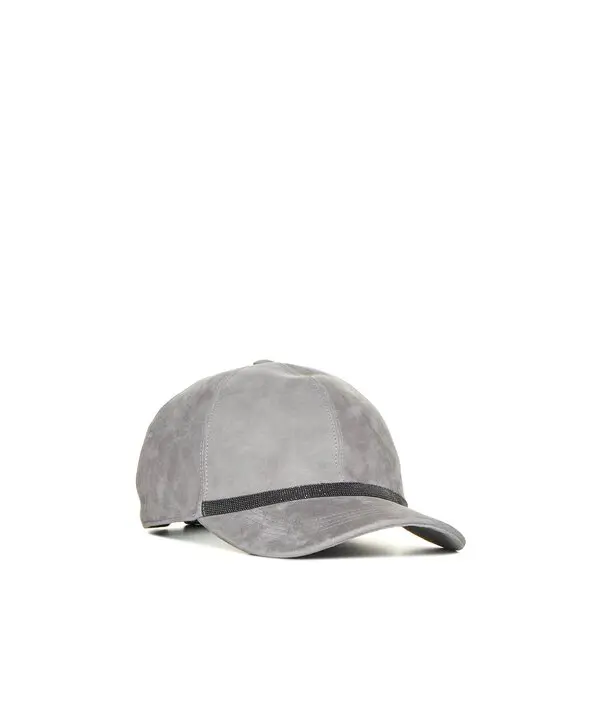 Brunello Cucinelli Suede Cap With Metallic Trim