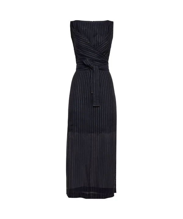 Brunello Cucinelli Pinstriped Cotton-blend Midi Dress
