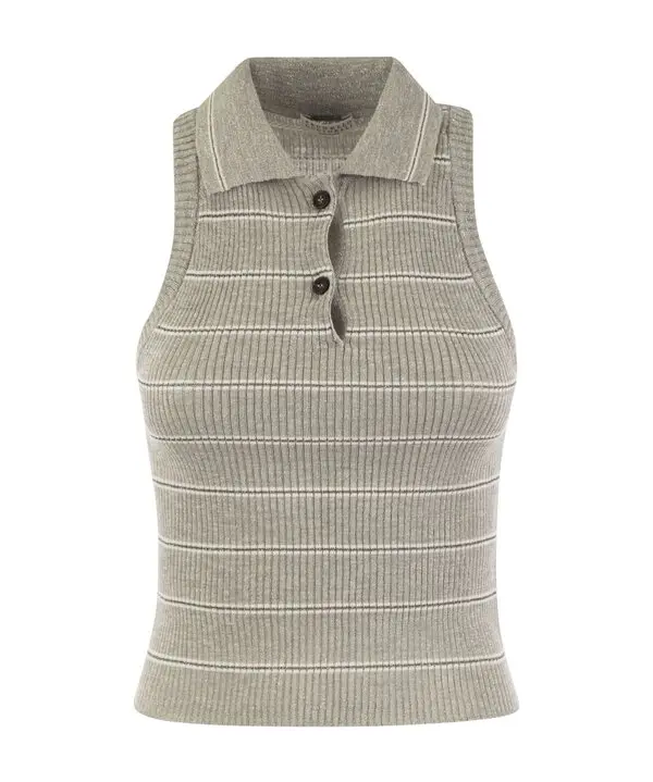 Brunello Cucinelli Sleeveless Ribbed Polo Shirt