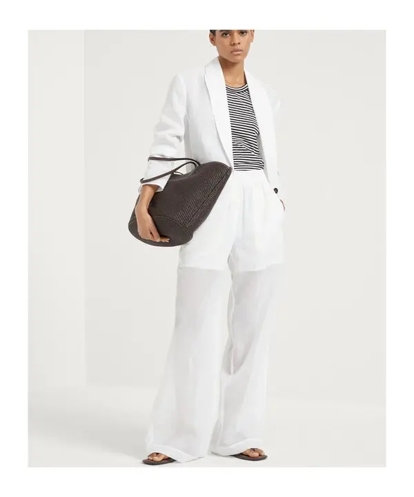 Brunello Cucinelli High-waist Wide-leg Trousers - White