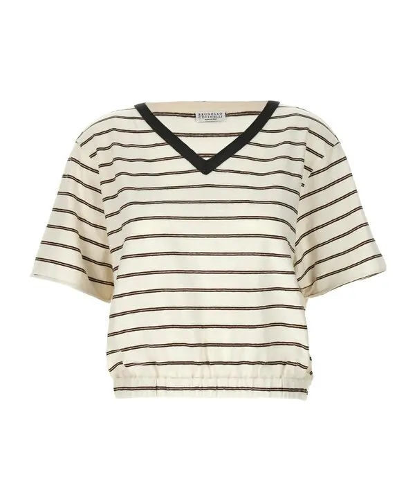 Brunello Cucinelli Monile V-neck Striped T-shirt