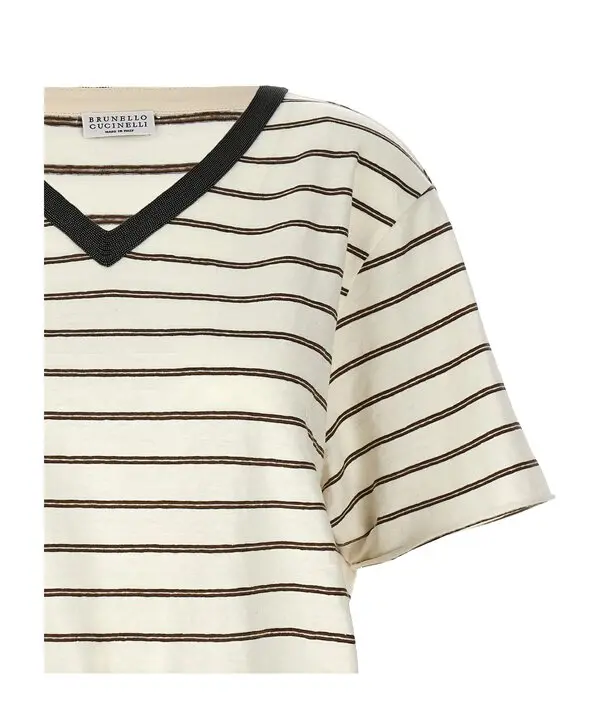 Brunello Cucinelli Monile V-neck Striped T-shirt