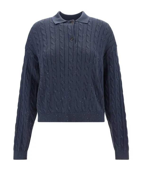 Brunello Cucinelli Sequin-embellished Polo Jumper