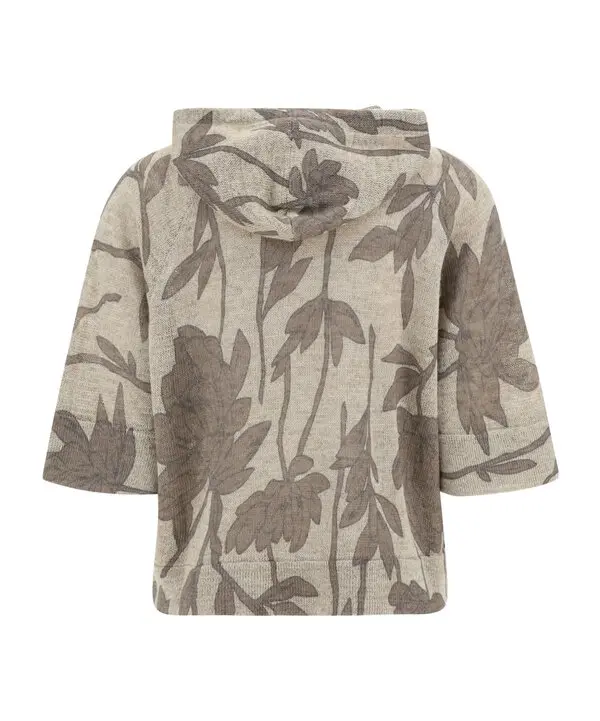 Brunello Cucinelli Floral-jacquard Hooded Knitted Top