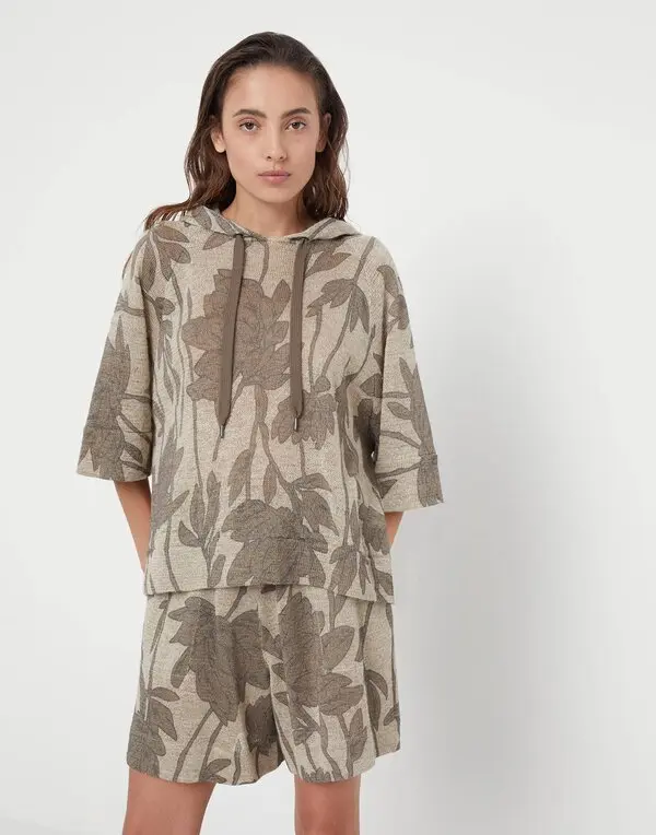 Brunello Cucinelli Floral-jacquard Hooded Knitted Top