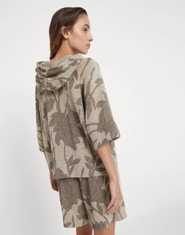 Brunello Cucinelli Floral-jacquard Hooded Knitted Top