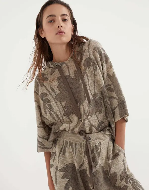 Brunello Cucinelli Floral-jacquard Hooded Knitted Top